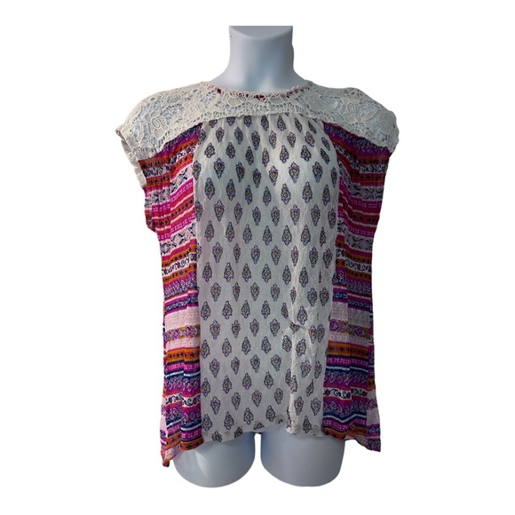 Cato | Tops | Cato Stretch Mesh Lace Mixed Print Striped Boho Casual ...